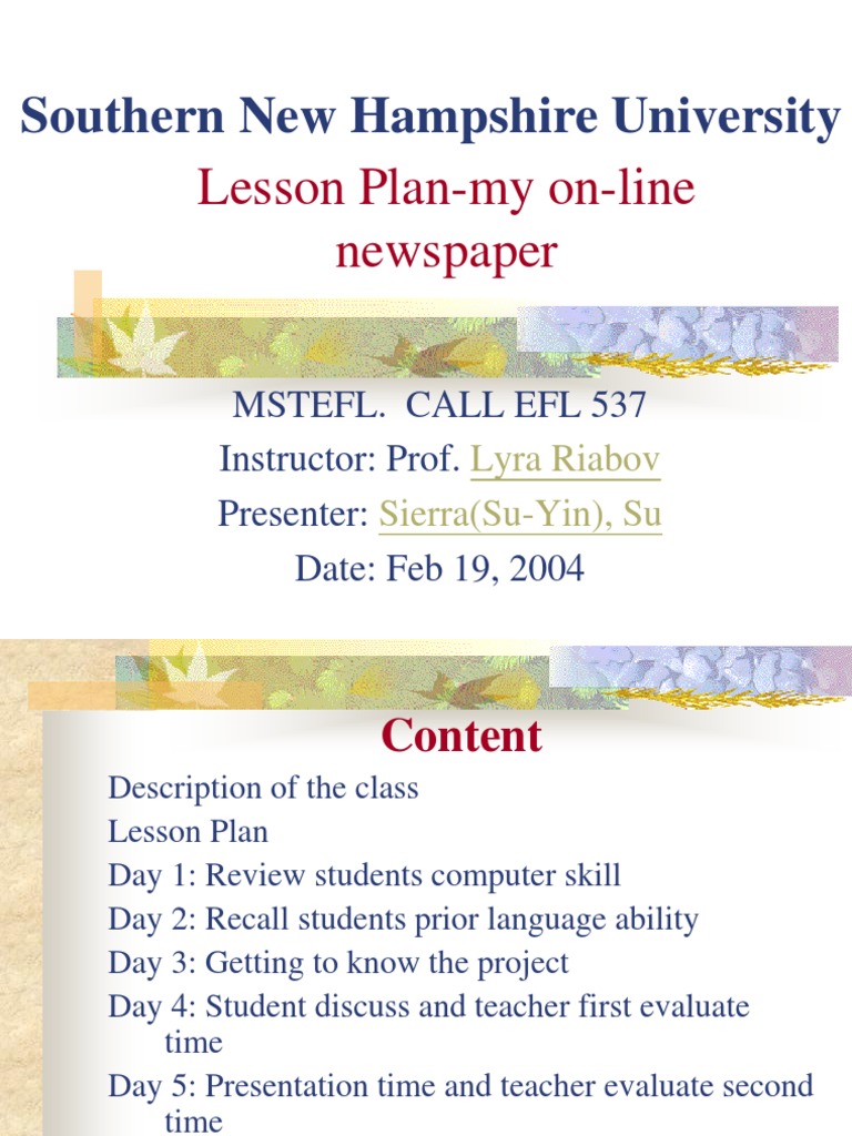 Lesson Plan-My On-Line Newspaper: Southern New Hampshire University ...