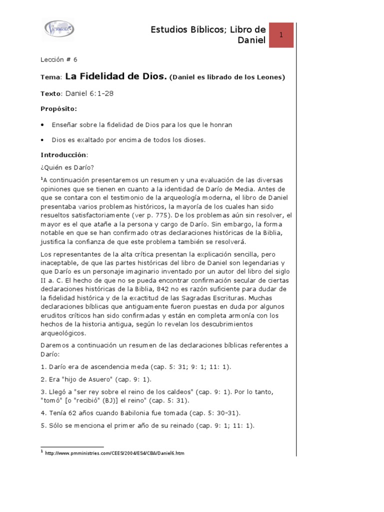 El Libro de Daniel Capitulo # 6 La Fidelidad de Dios. (Daniel Es ...