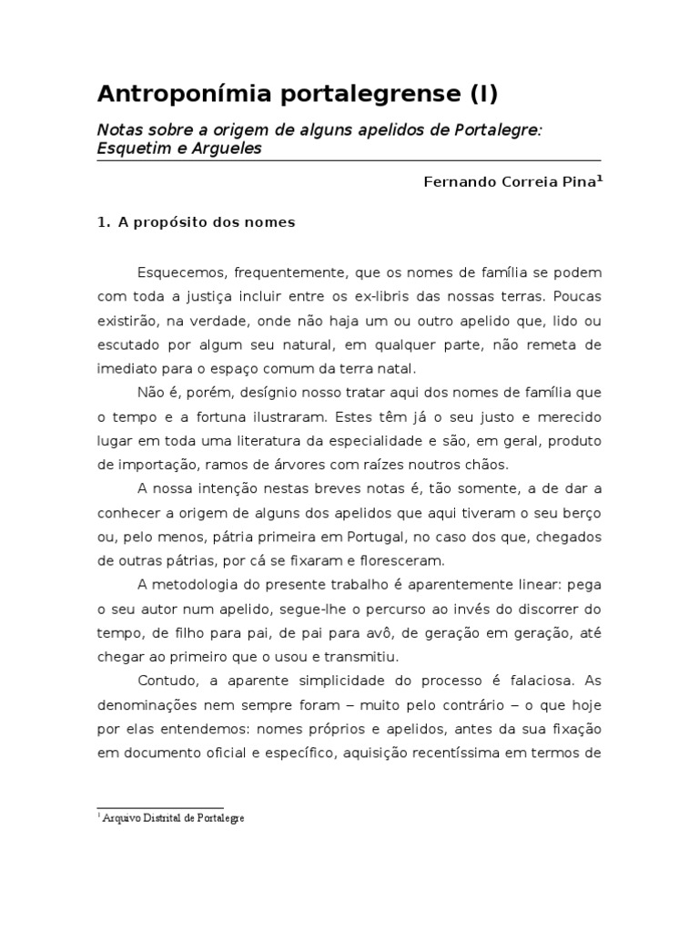 Antroponímia Portalegrense I | PDF | Sobrenome | Maria, mãe de Jesus