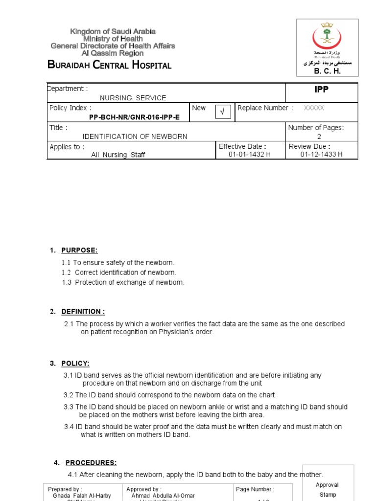 16-Identification of Newborn | PDF | Service Industries | Health Sciences