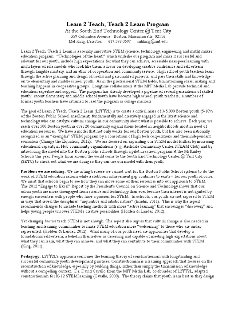 Learn 2 Teach Teach 2 Learn Overview 12 | PDF | Science, Technology ...