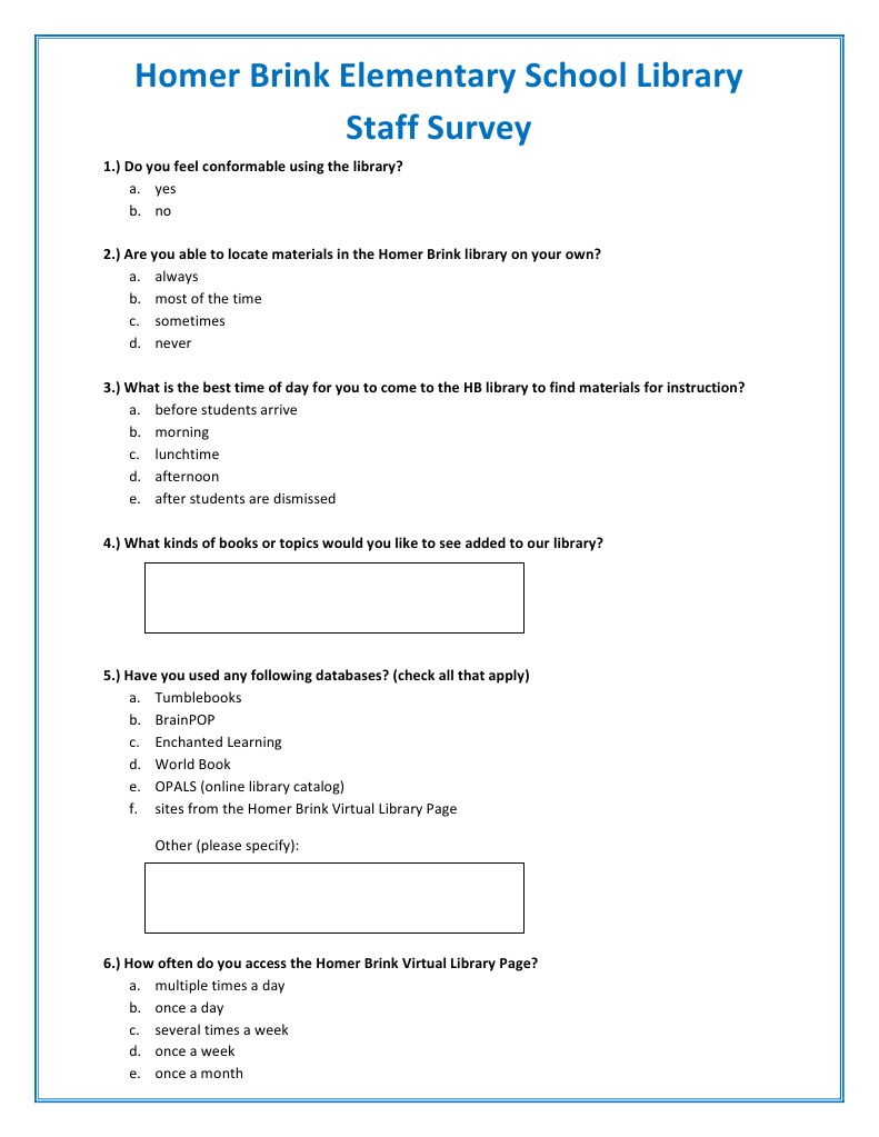 Homer Brink Library Staff Survey | PDF