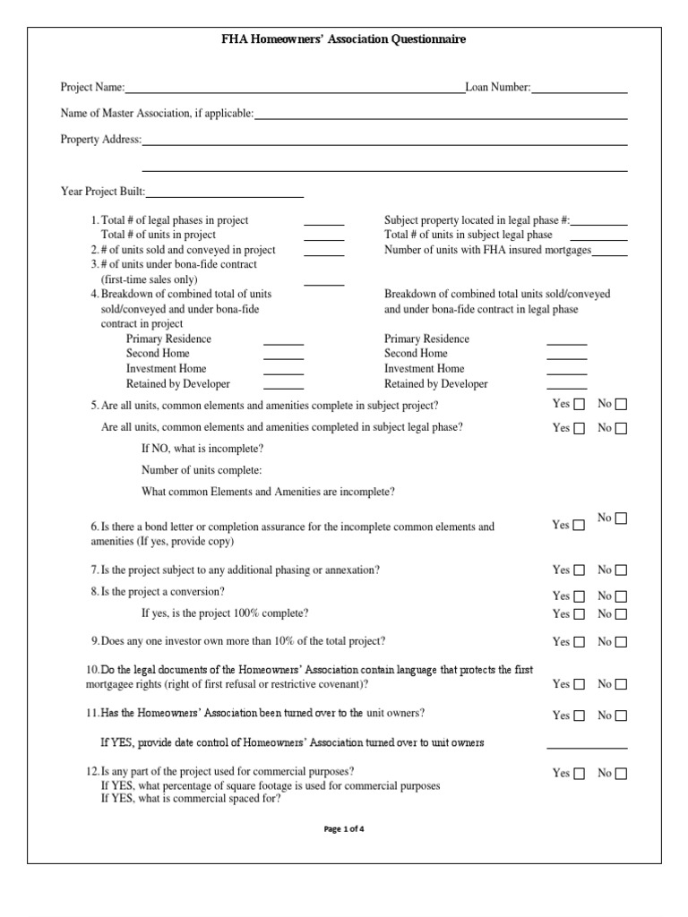 FHA Homeowners' Association Form | PDF | Home Insurance | Federal ...