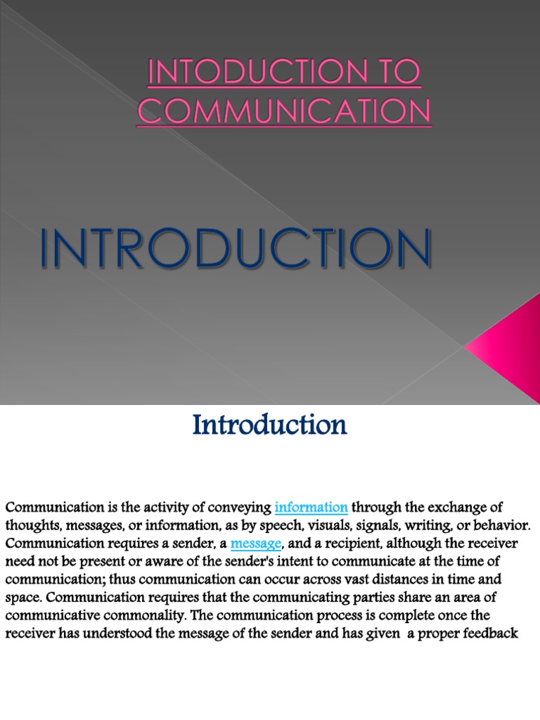 Intoduction To Communication | PDF | Communication | Information