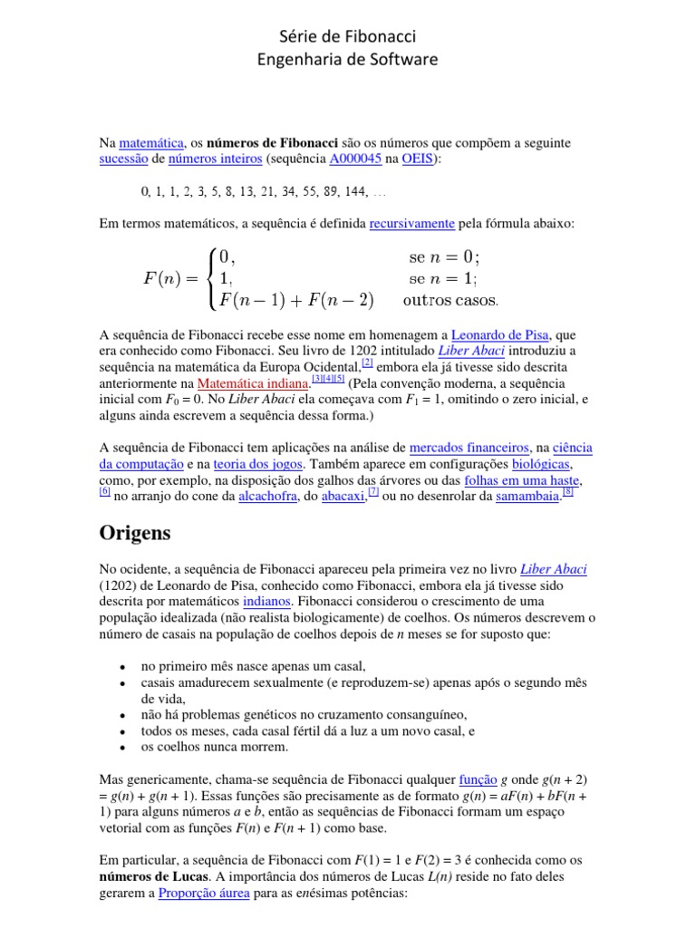 Série de Fibonacci PDF | PDF | Conceitos matemáticos | Ensino de Matemática