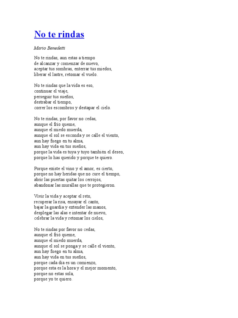 Poema de Mario Benedeti-no Te Rindas