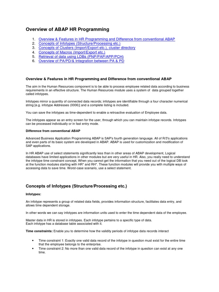 Overview of ABAP HR Programming | PDF