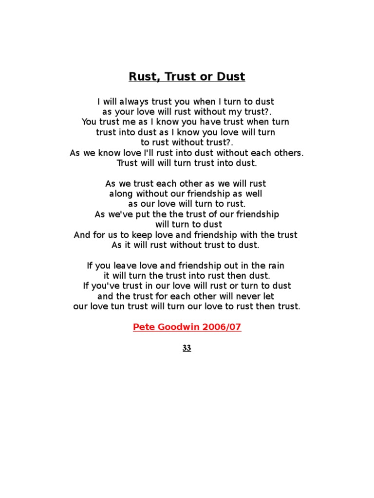 Trust and Love: Rust to Dust | PDF