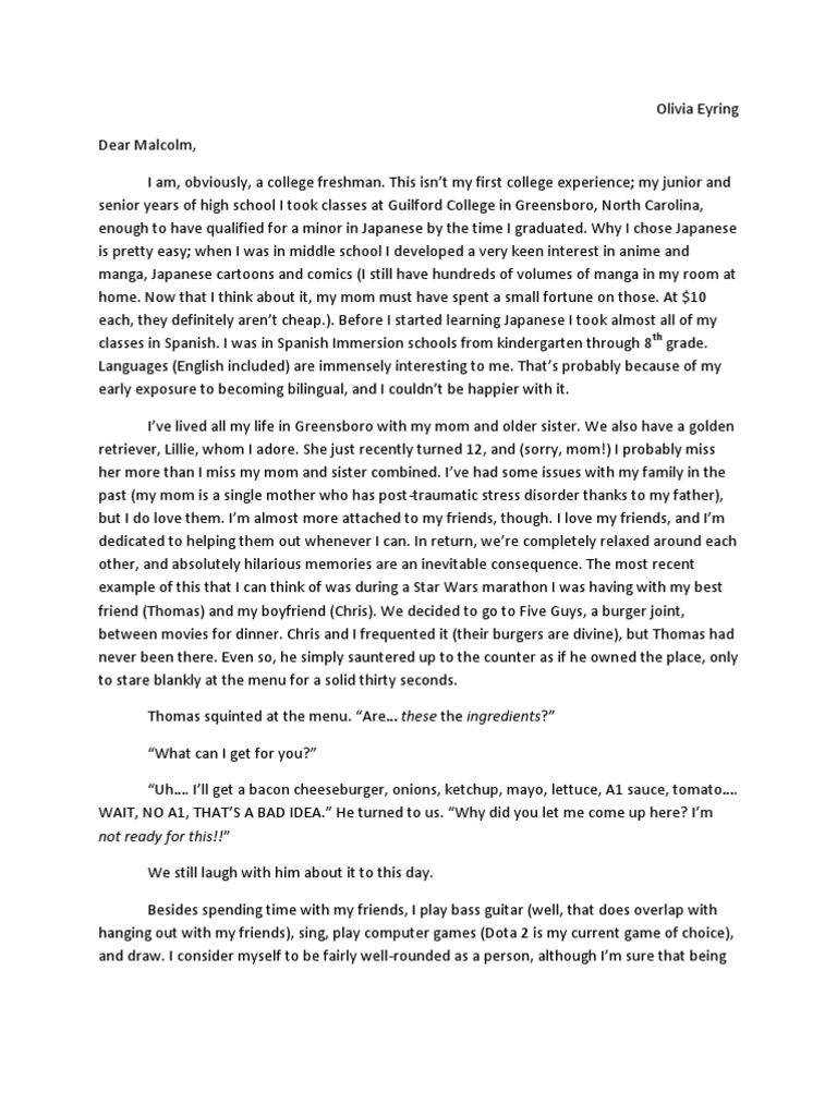 "Dear Malcolm" Letter | PDF