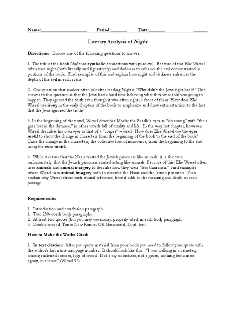 Literary Analysis of Night | Languages | Fiction & Literature | Free 30 ...