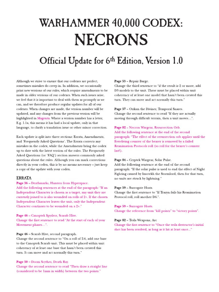 Warhammer 40k - Codex - Necrons 6th FAQ | PDF