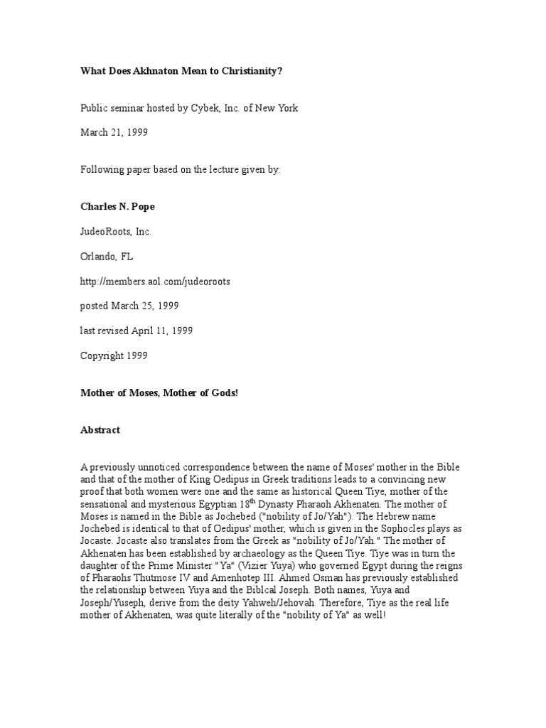 Aknaton and Christianity - Charles Pope | PDF | Akhenaten | The Exodus
