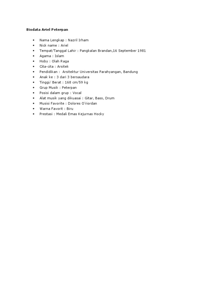Biodata Ariel Peterpan | PDF