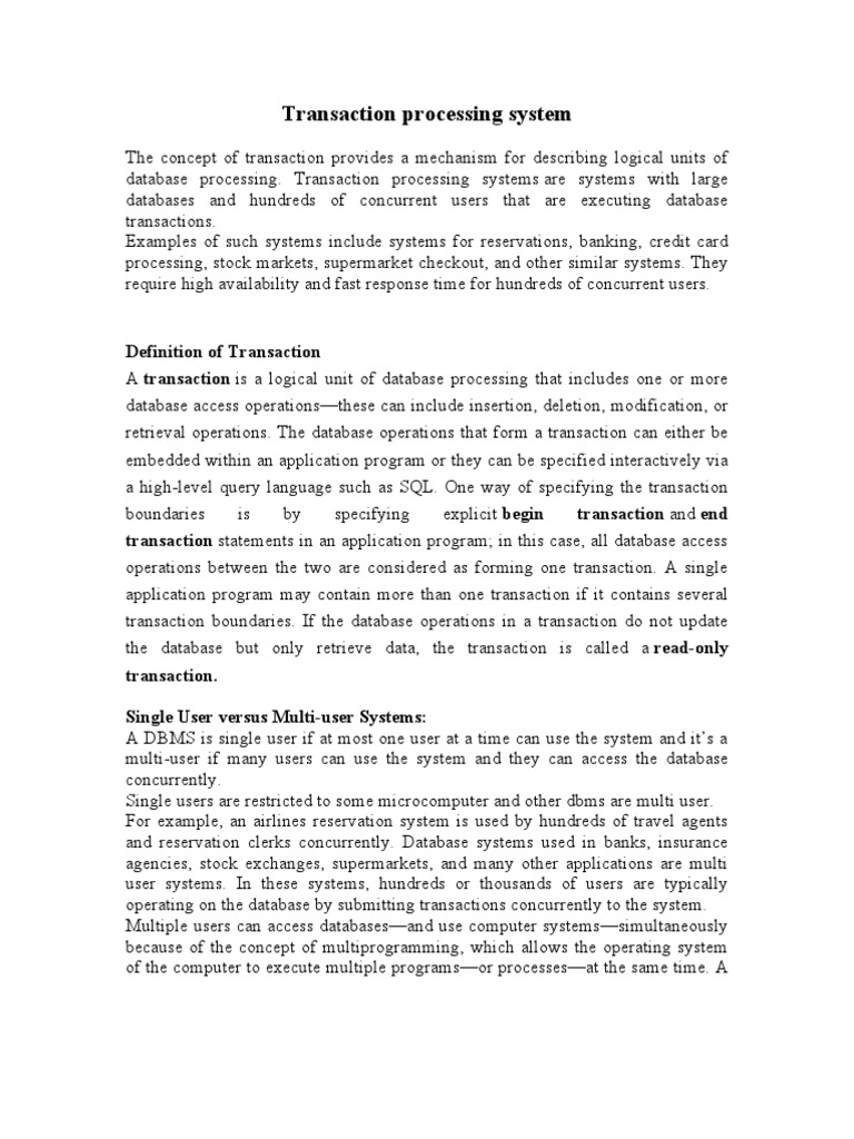 Transaction Processing Pdf Database Transaction Databases