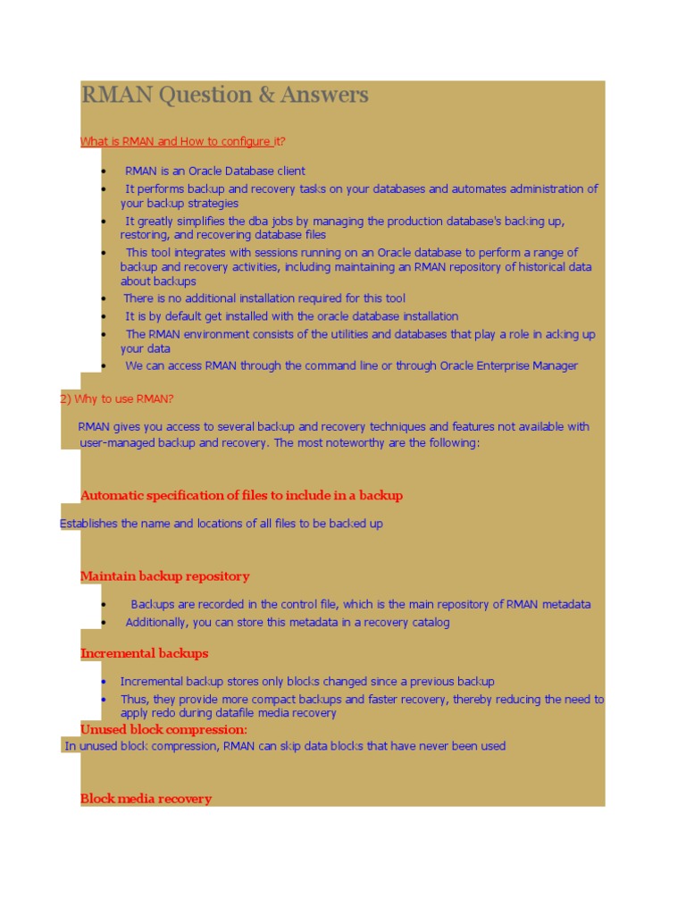 RMAN Question & Answers: What Is RMAN and How To Configure It? | PDF ...