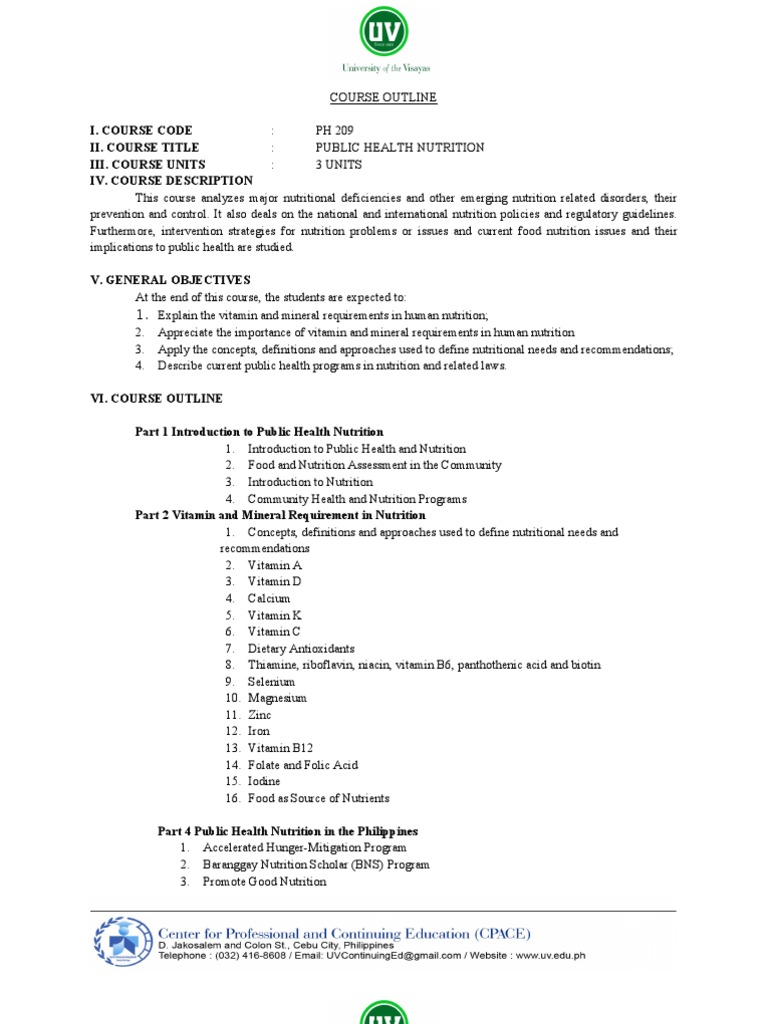 Course Outline In Public Health Nutrition Nutrition Vitamin