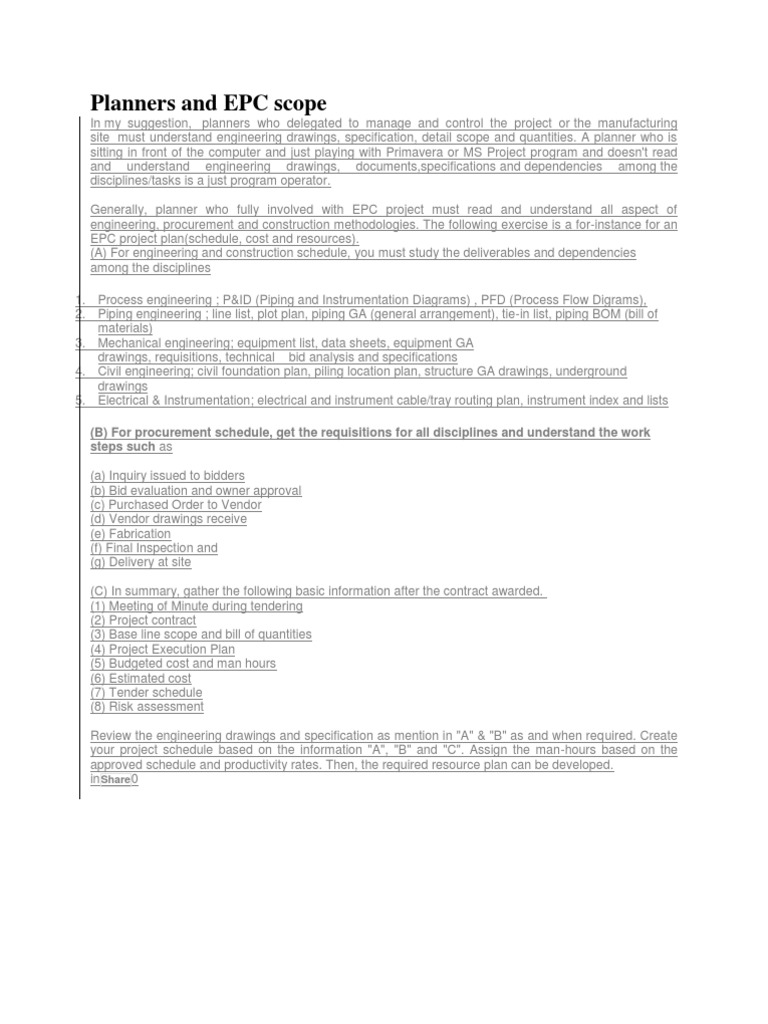 Planners and EPC Scope | PDF | Specification (Technical Standard ...