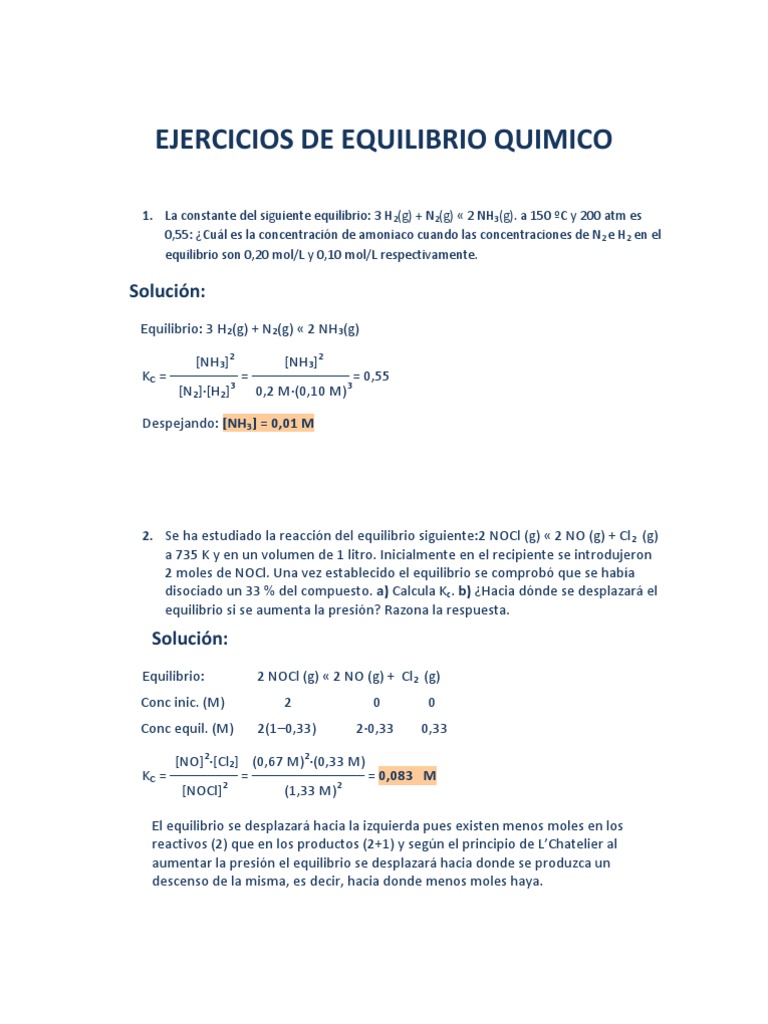 Ejercicios de Equilibrio Químico | PDF