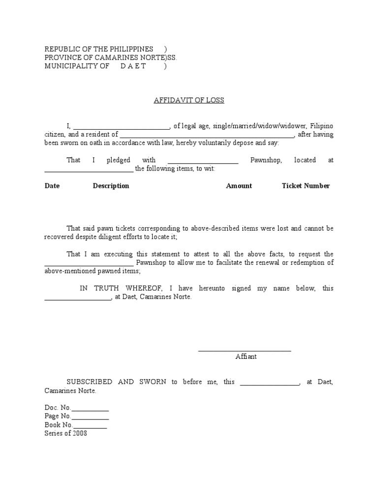 Pawn Ticket Template | PDF
