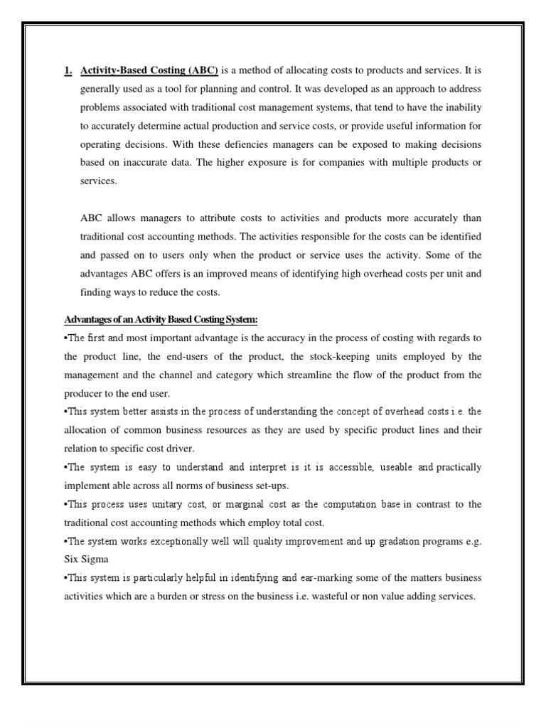 Activity-Based Costing (ABC) Is A Method of Allocating Costs To ...