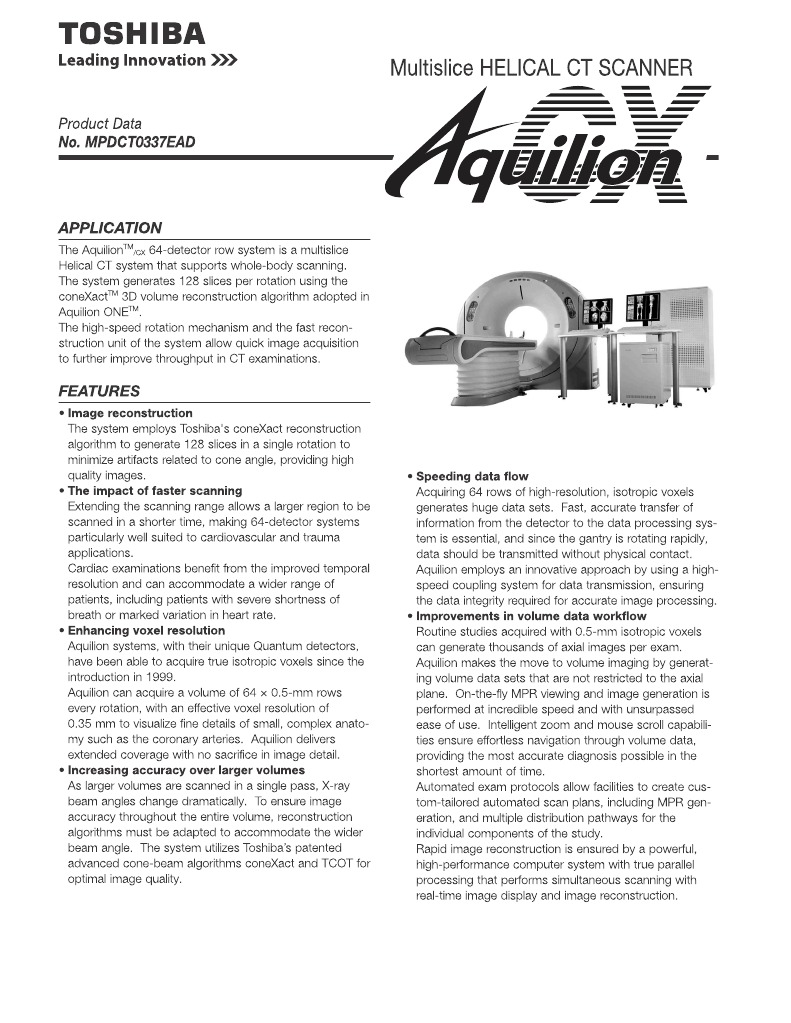 Toshiba Aquilion CX Datasheet 2010 | PDF