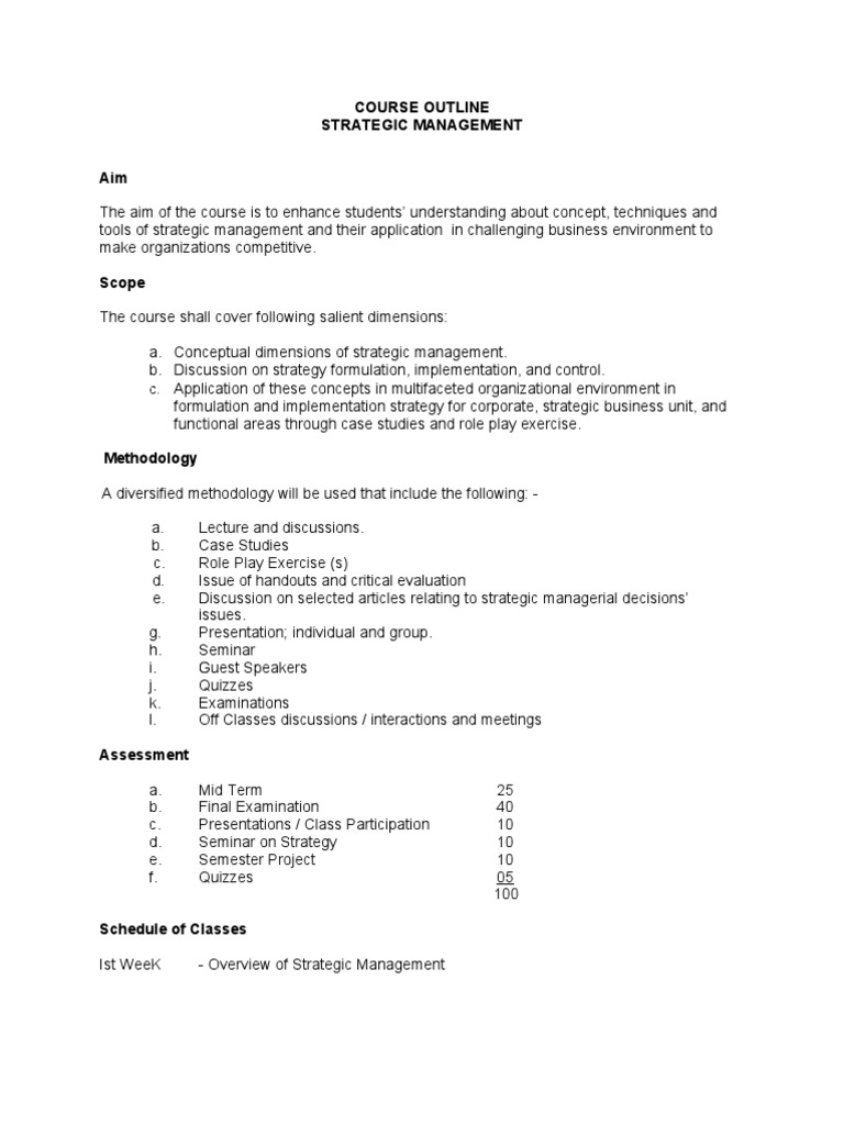 Strategic Management Course Outline | PDF | Strategic Management ...