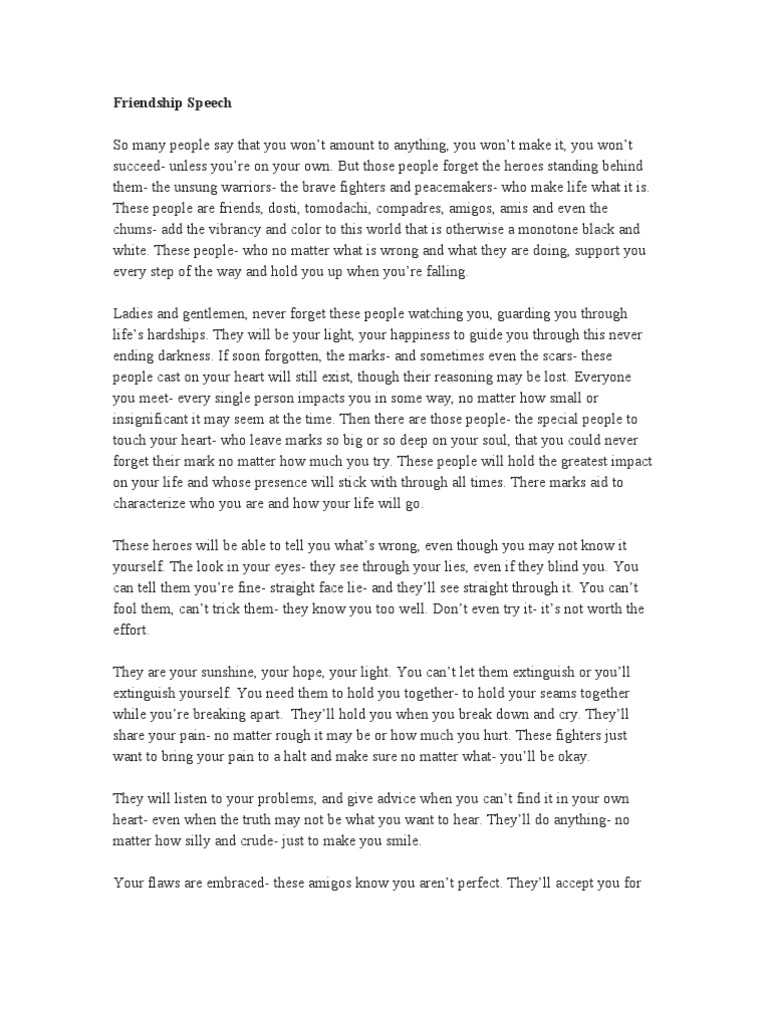 Friendship Speech | PDF