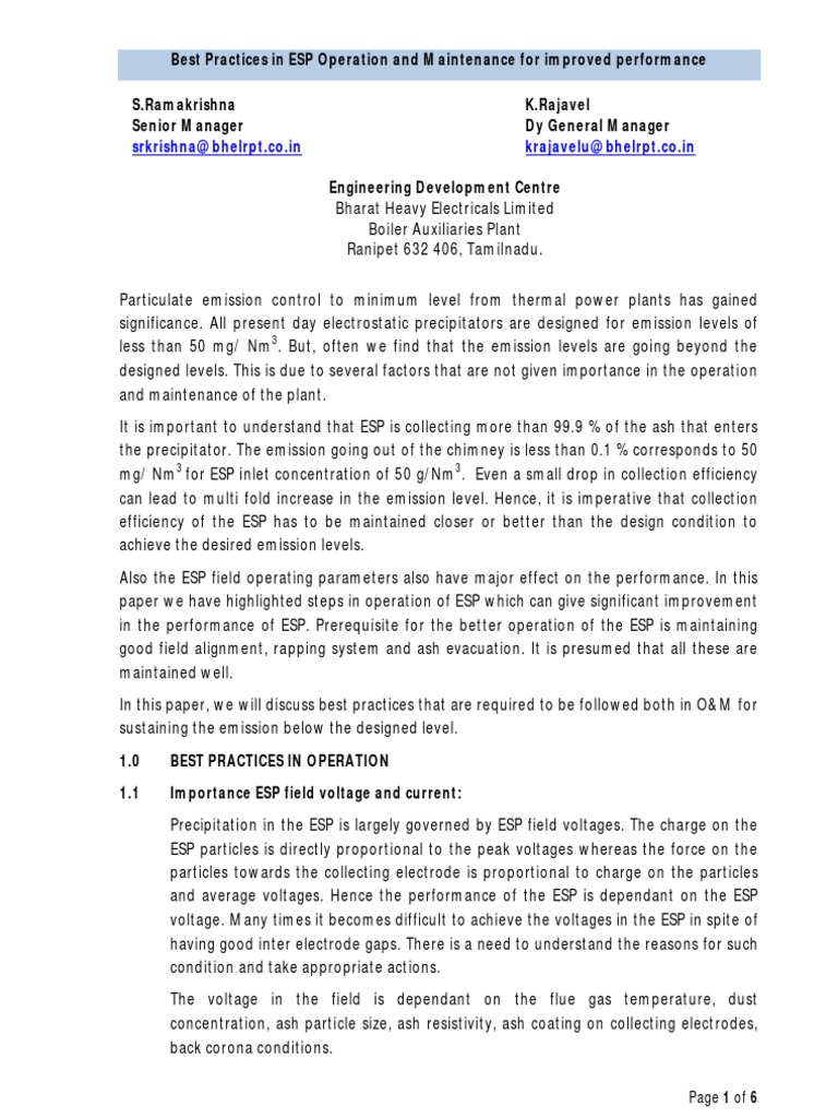 Best Practices In Esp Operation And Maintenance For Improved