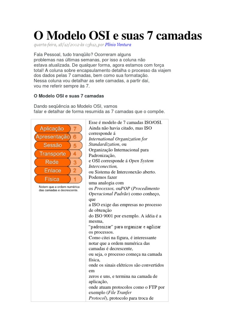 O Modelo OSI e Suas 7 Camadas | PDF | Modelo OSI | Rede de computadores