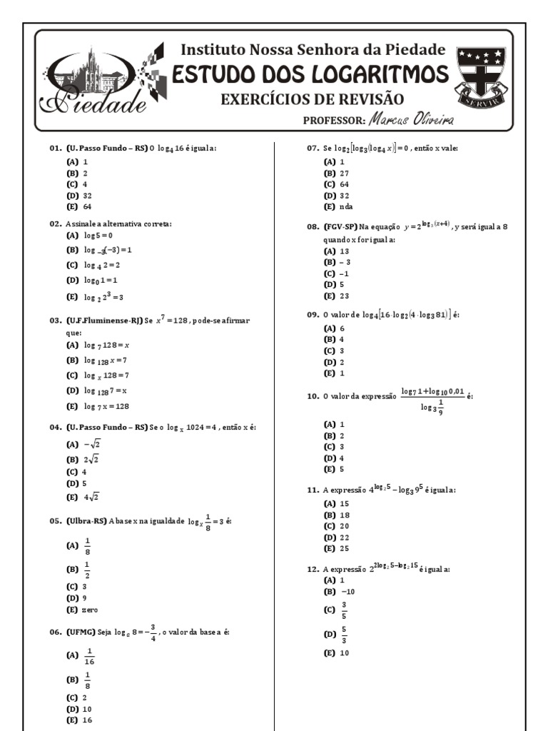 LOGARITMOS - Exercícios | PDF