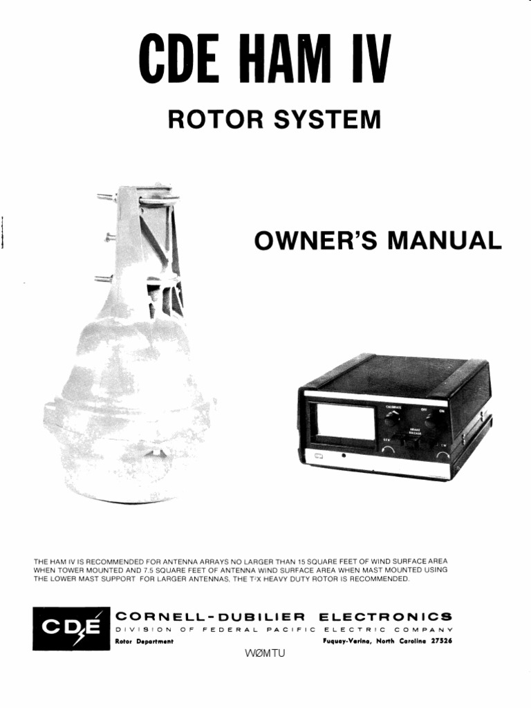 CDE Ham IV Rotor System Owner's Manual, Cornell-Dubilier Electronics ...