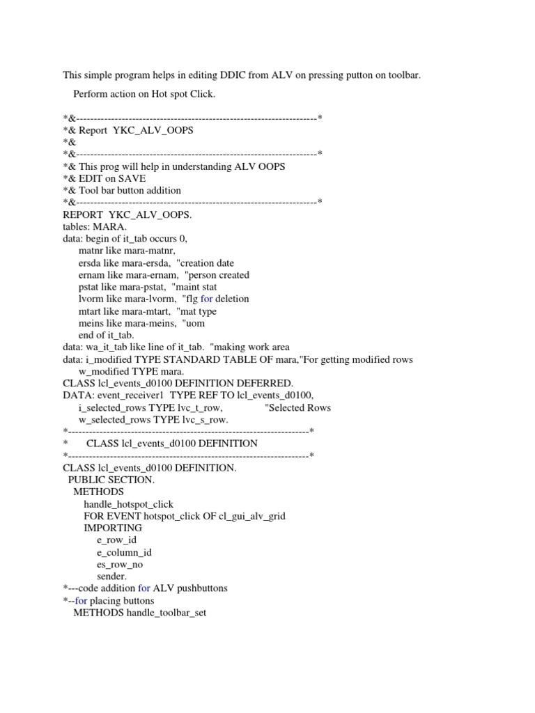 Alv Oops | PDF | Data Type | Database Index Alv Oops | PDF | Data Type | Database Index
