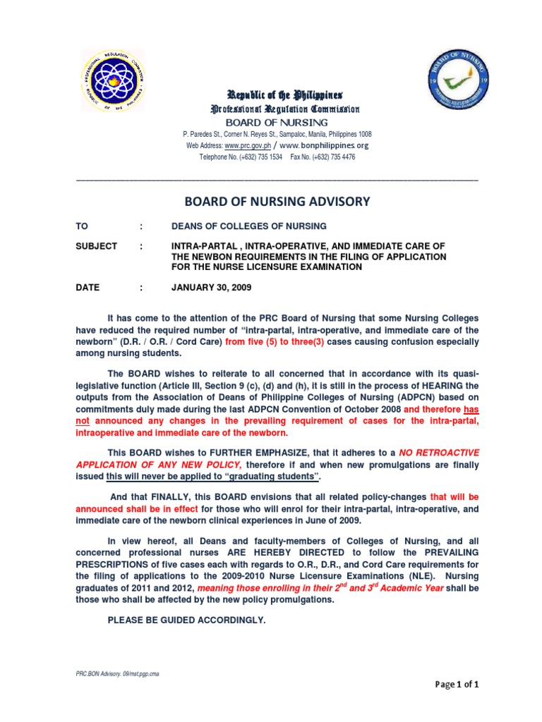 PRC BoN Advisory On or DR Cases | PDF | Nursing | Social Institutions