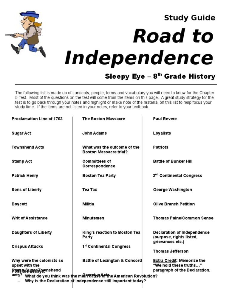 Road to Independence Study Guide | American Revolution | United States ...