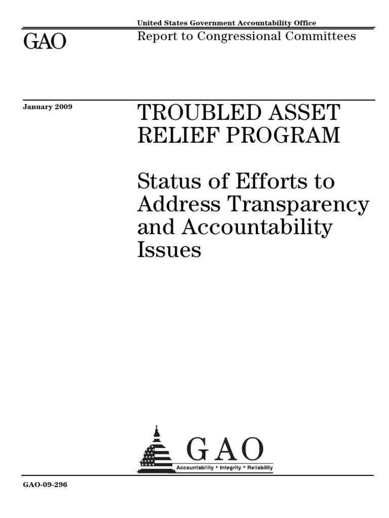 GAO Report, Troubled Asset Relief (TARP) Program | PDF | Capital ...