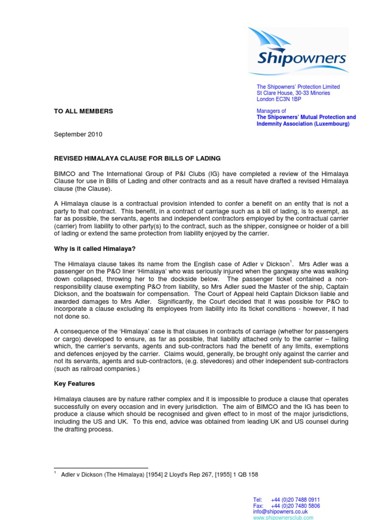 Himalaya Clause | PDF | Law Of Agency | Bill Of Lading