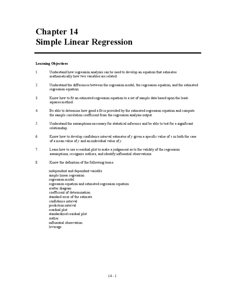 Ch14 Simple Regression Solutions | PDF | Errors And Residuals | Regression Analysis
