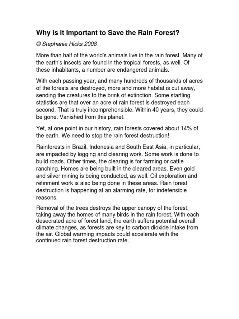 Importance of Saving Rainforests | PDF