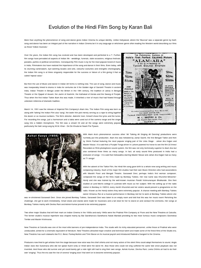 Evolution of The Hindi Film Song by Karan Bali | PDF | Bollywood ...