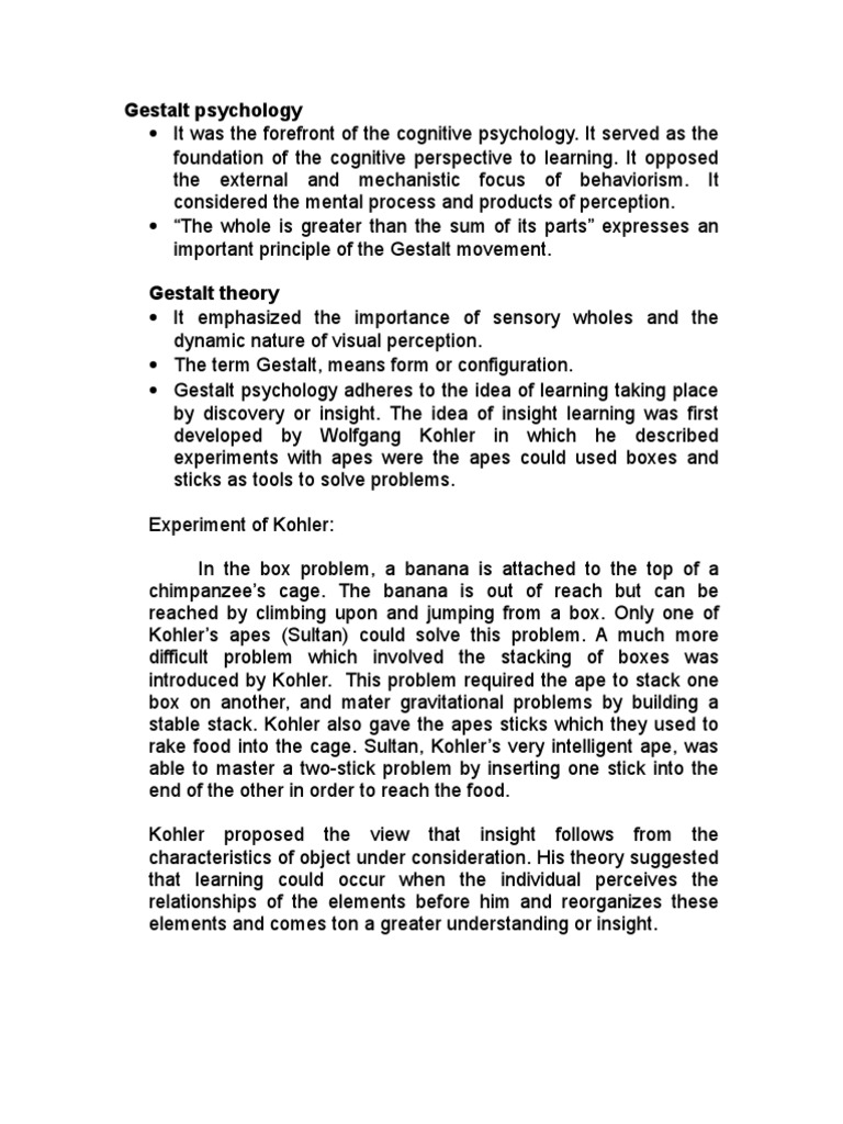 Gestalt Psychology | PDF | Insight | Perception