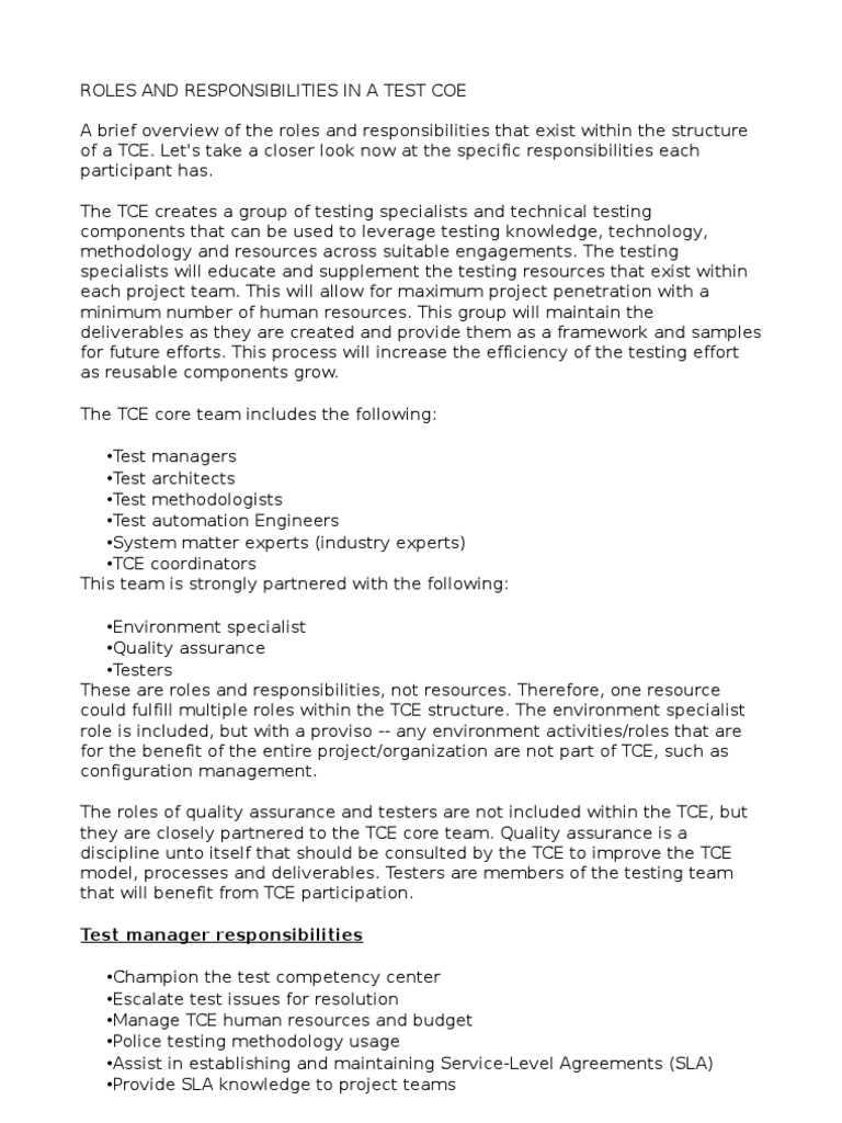 Roles and Responsibilities Within a Test Competency and Efficiency ...