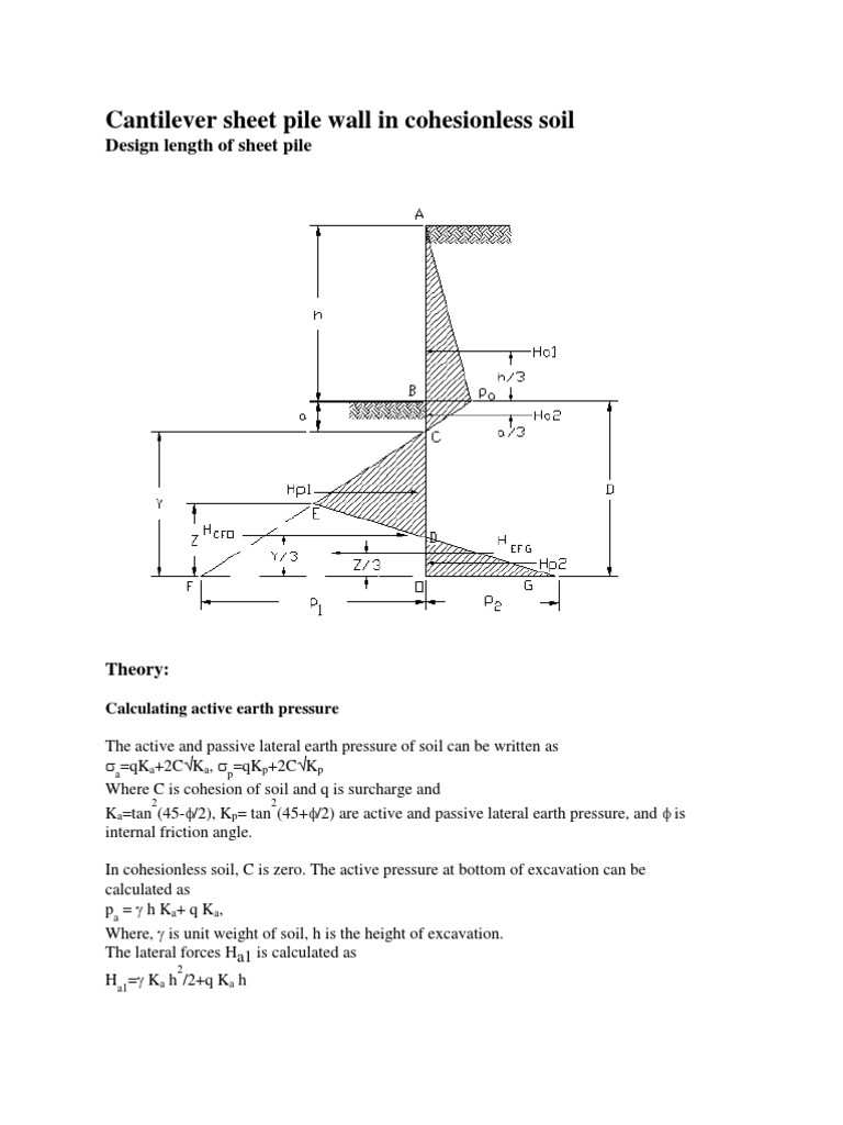 Cantilever Sheet Pile Wall in Cohesionless Soil | PDF | Deep Foundation | Classical Mechanics