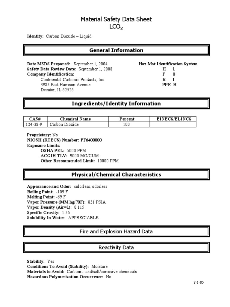 Carbonic Msds Lco2 | PDF | Carbon Dioxide | Hazardous Waste
