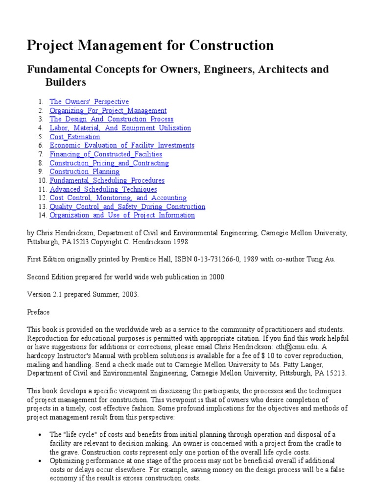 Project Management For Construction | PDF