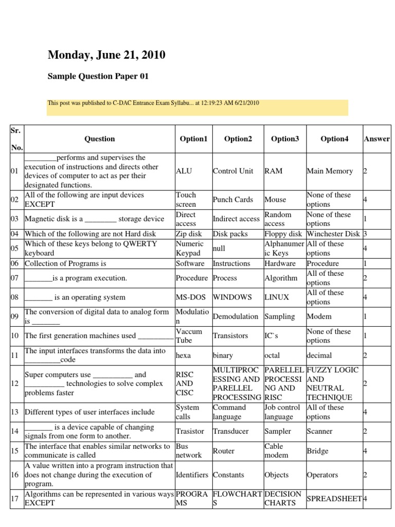 C-DAC C-CAT Previous Year Papers | PDF | Pointer (Computer Programming ...