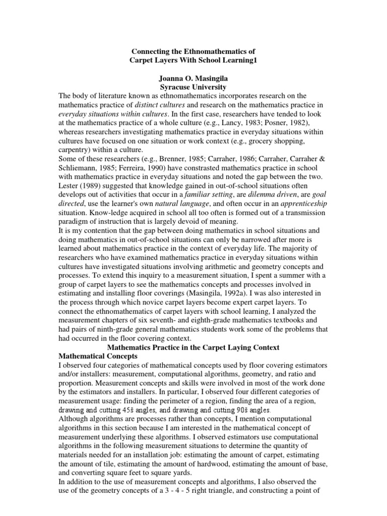 Ethnomathematics: Carpet Layers & Education | PDF | Flooring | Teaching ...
