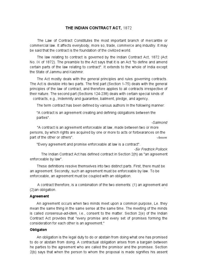 Overview of the Indian Contract Act | PDF | Offer And Acceptance ...