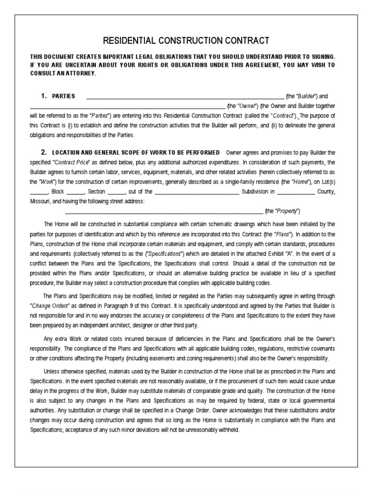 Residential Construction Contractfinal | General Contractor | Indemnity