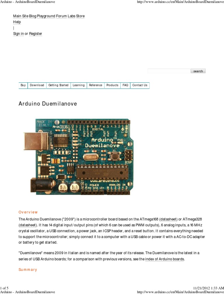 Arduino - ArduinoBoardDuemilanove | PDF | Arduino | Office Equipment