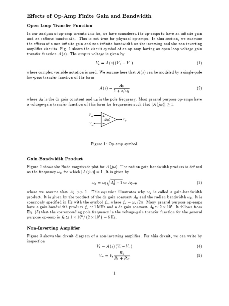 Effects of Op-Amp Finite Gain and Bandwidth: Open-Loop Transfer Function | PDF | Operational ...